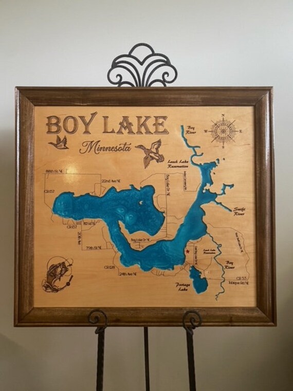 Custom Lake Maps Wooden Lake Maps with Frame Minnesota Custom Laser ...