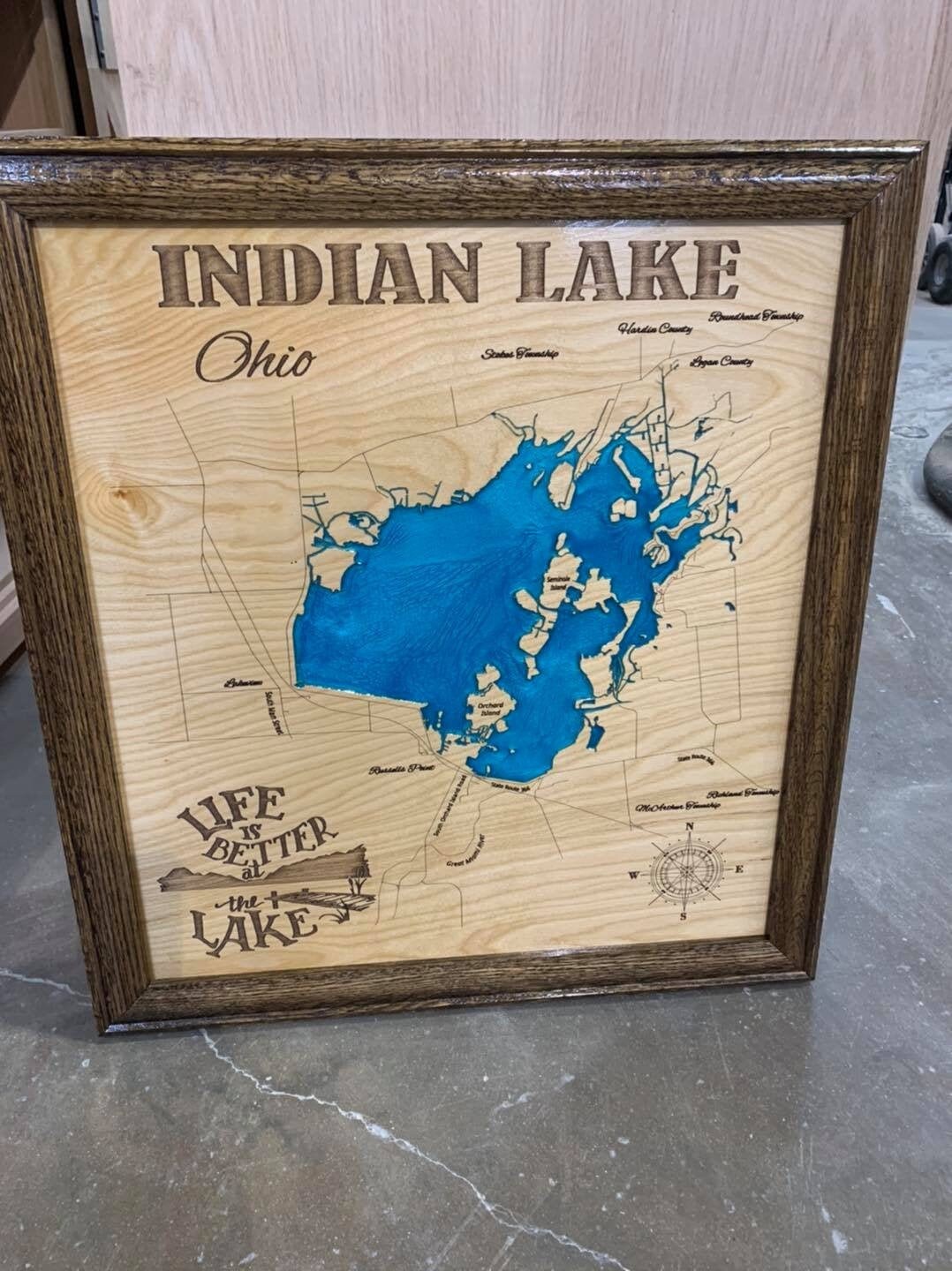 Wooden Lake Maps with Frame Custom Lake Maps Ohio Custom Laser Engraved ...