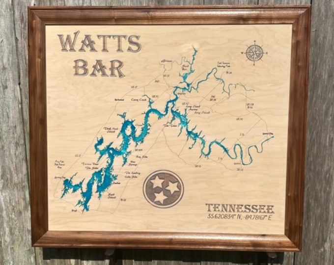 Watts Bar, Tennessee Custom Laser Engraved Lake Map With Epoxy Custom ...