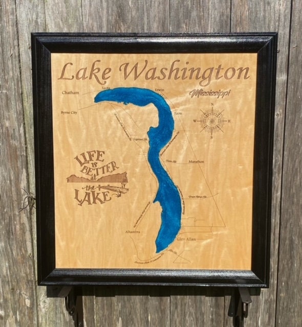 Lake Washington Mississippi Custom Laser Engraved Lake Map | Etsy