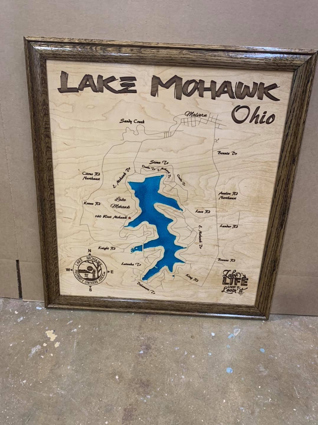 Wooden Lake Maps with Frame Custom Lake Maps Ohio Custom Laser Engraved ...