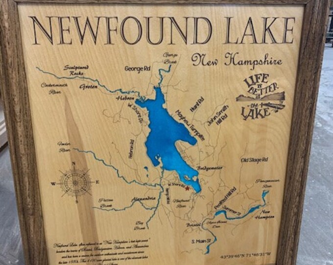 Newfound Lake, New Hampshire Custom Laser Engraved Lake Map With Epoxy ...