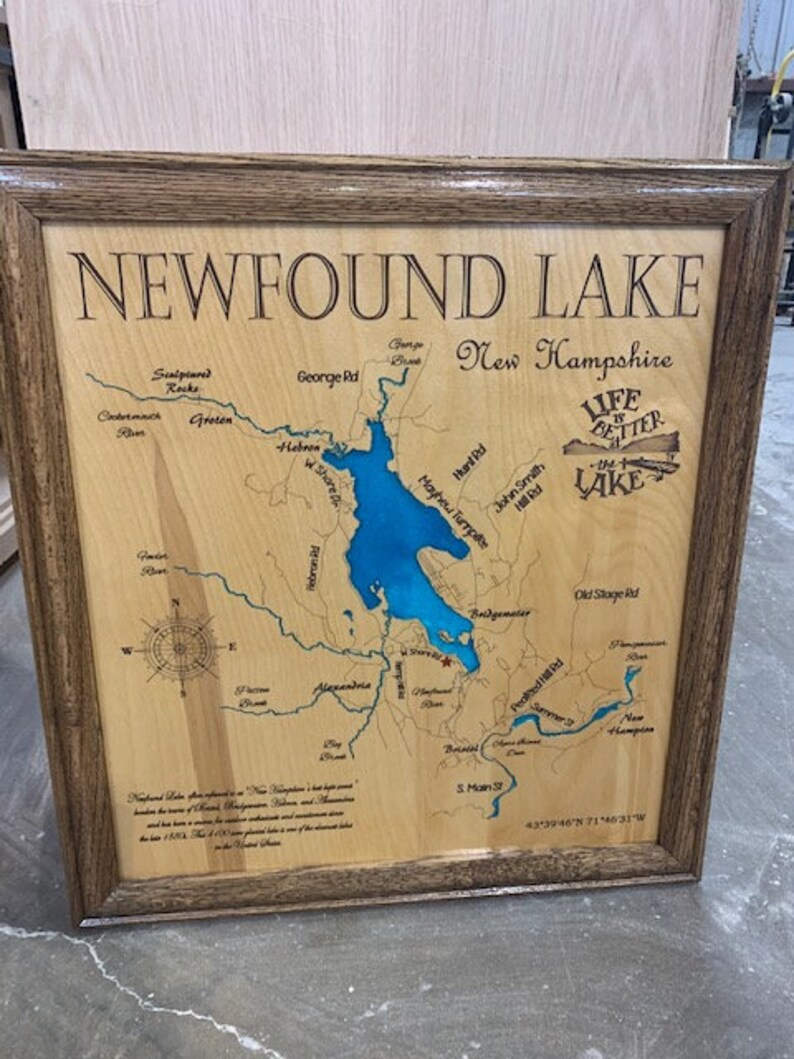 Newfound Lake New Hampshire Custom Laser Engraved Lake Map | Etsy