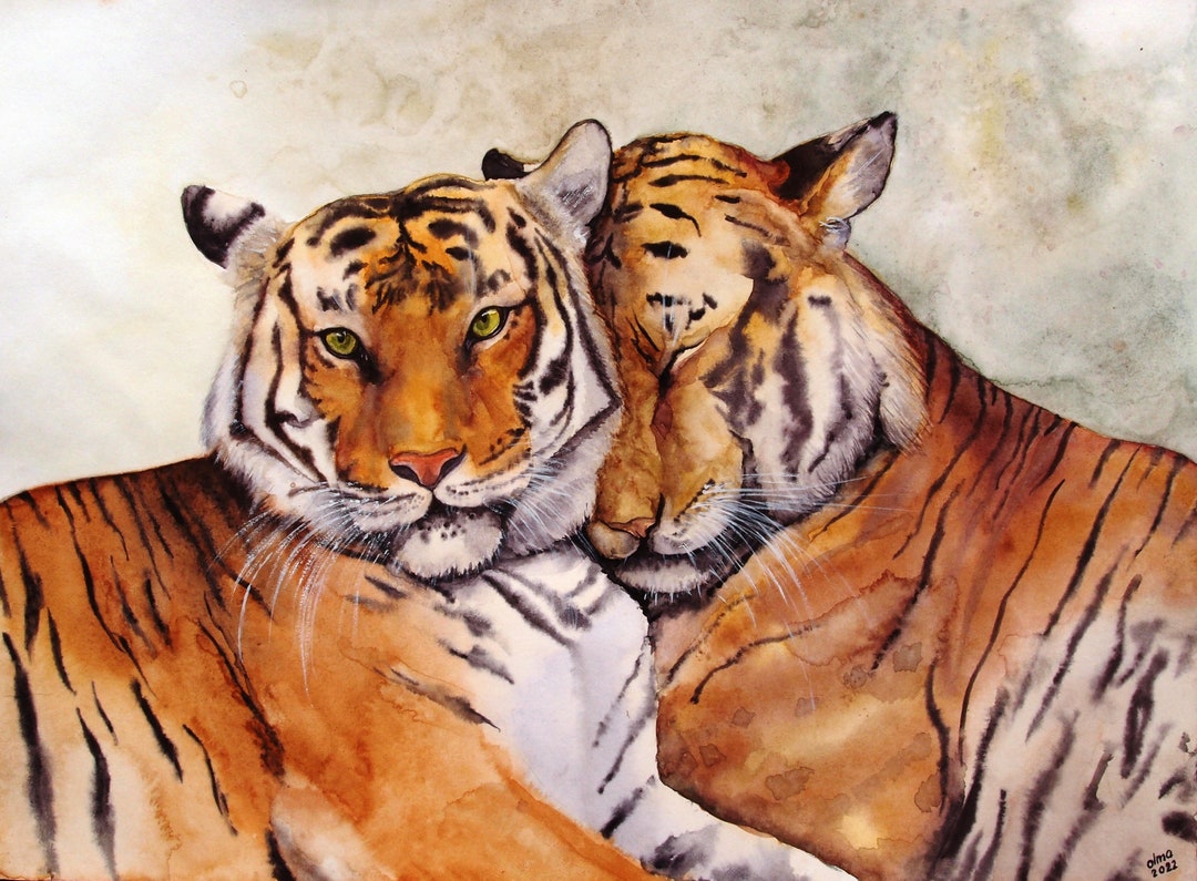 Original Art Watercolor Painting Tiger Portrait Animal - Etsy