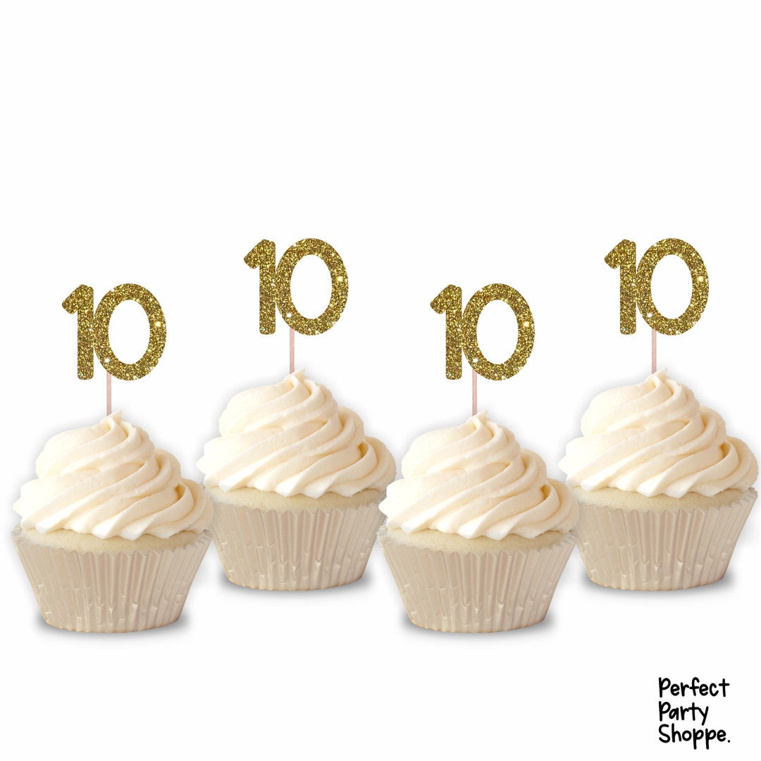 Glitter Number 10 Cupcake Toppers Set of 12 Glitter Number Ten Cupcake ...