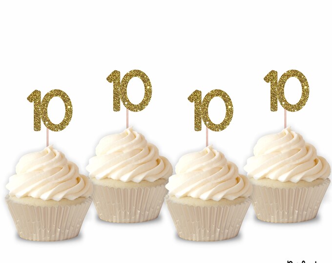 Glitter Number 10 Cupcake Toppers Set of 12 Glitter Number Ten Cupcake ...