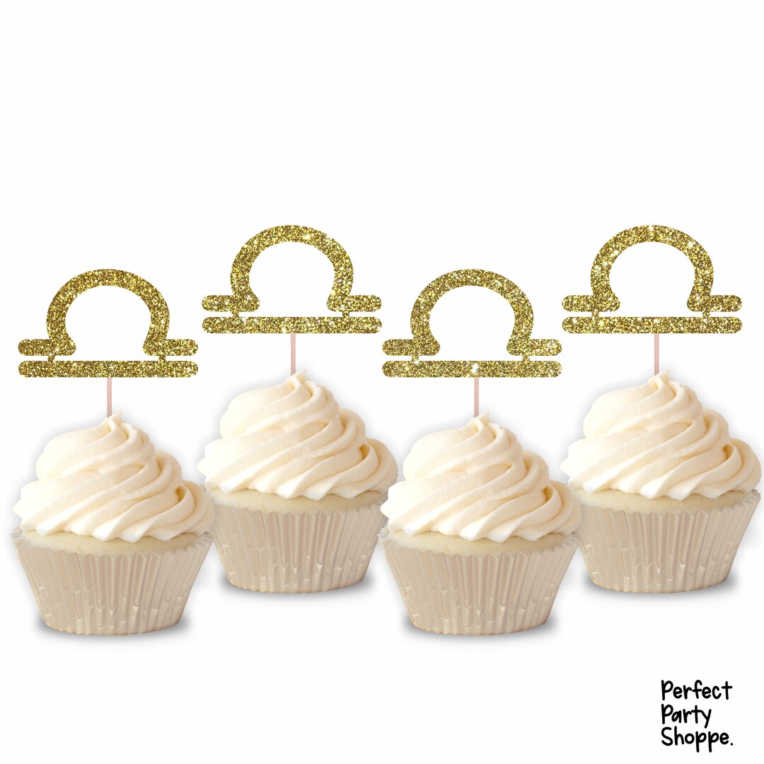 Glitter Zodiac Libra Symbol Cupcake Toppers | Set of 12 Glitter Libra ...