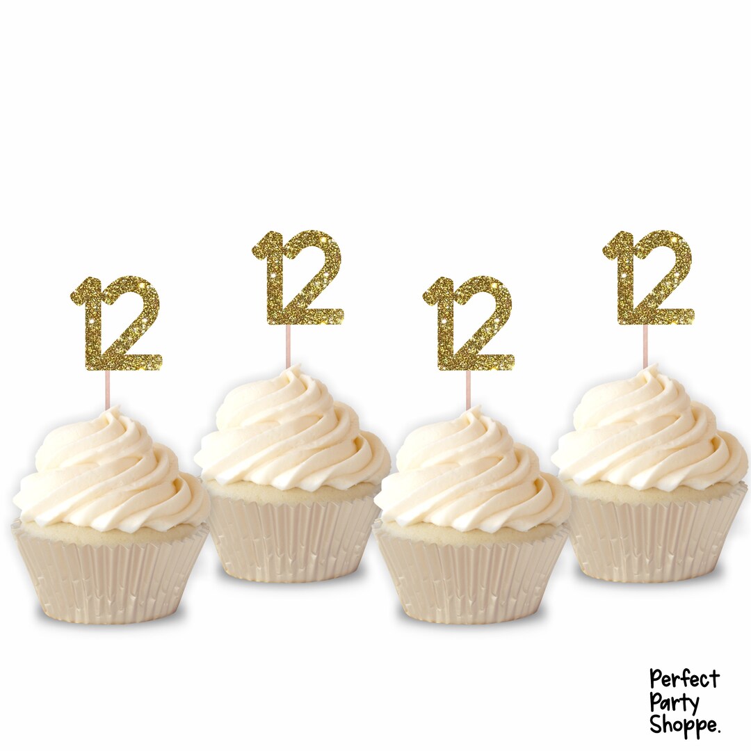 Glitter Number 12 Cupcake Toppers Set of 12 Glitter Number Twelve ...