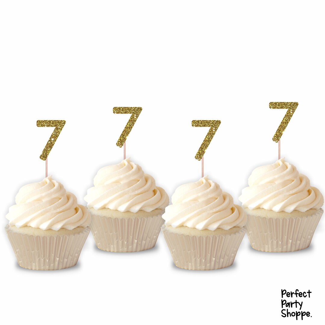 Glitter Number 7 Cupcake Toppers Set of 12 Glitter Number - Etsy