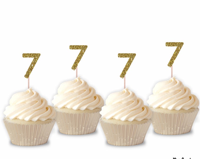 Glitter Number 7 Cupcake Toppers Set of 12 Glitter Number Seven Cupcake ...