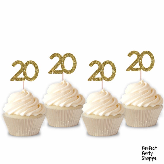 Glitter Number 20 Cupcake Toppers Set of 12 Glitter Number - Etsy