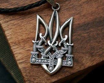 Pendant Ukrainian Trident Pendant With Blue and Yellow Gems topaz and ...