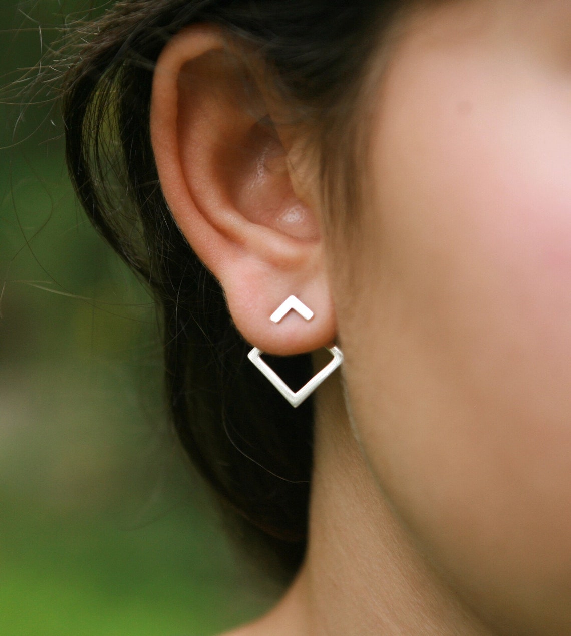 Rhombus Ear Jacket Earrings Sterling Silver Earrings Square - Etsy