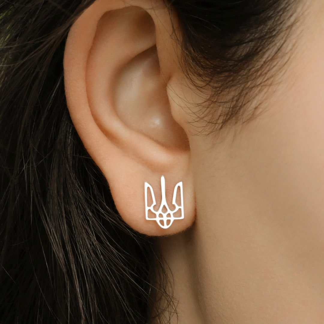 Tryzub Stud Earrings, Sterling Silver Earrings With Ukrainian Trident ...