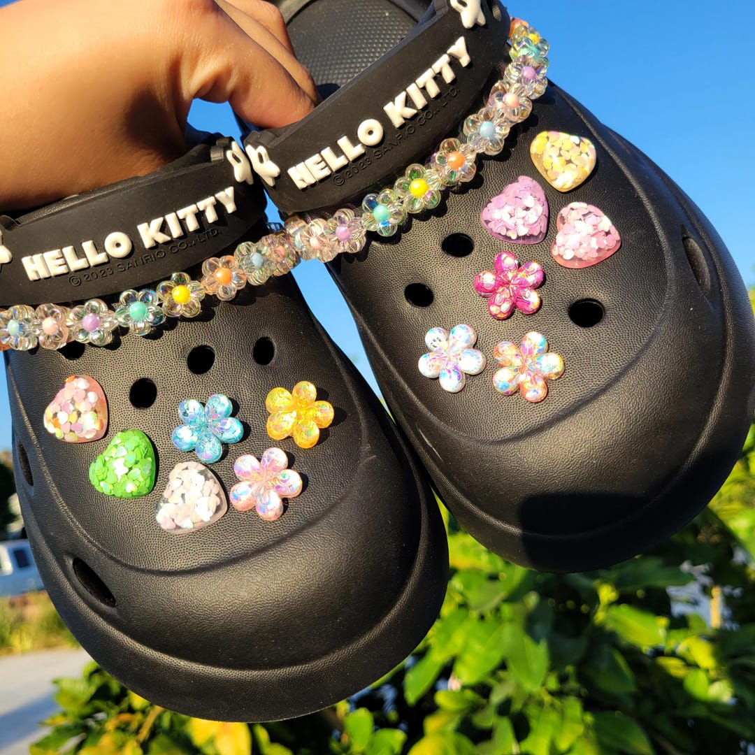 Heart and Flower Shoe Charms Set, Kawaii Shoe Charm Aesthetic, Glitter ...