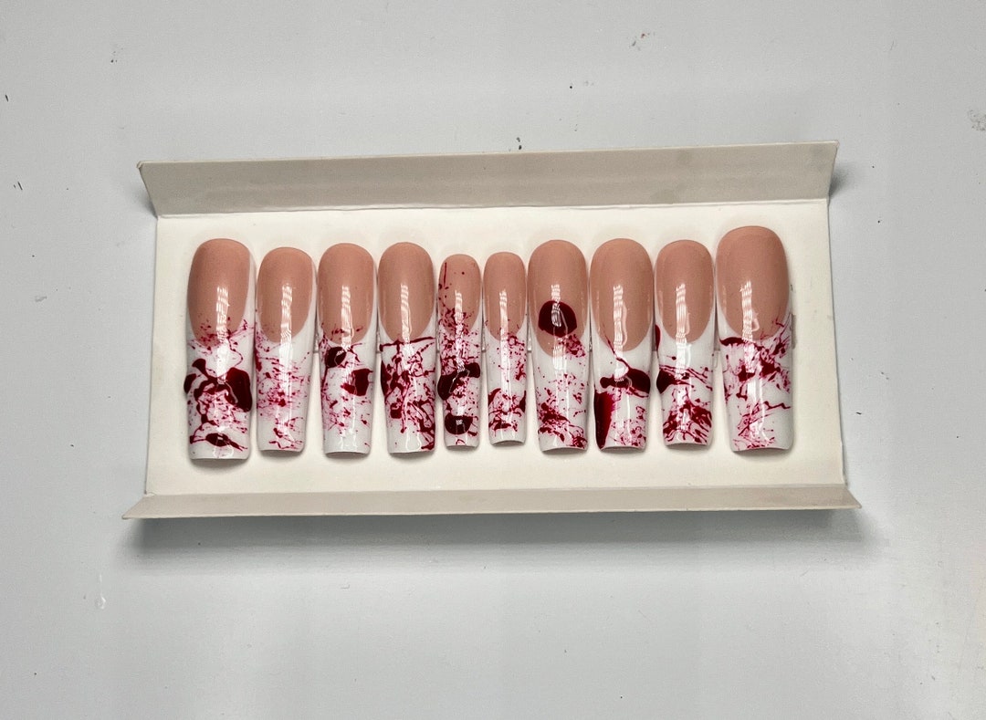 Blood Splatter French Tip Halloween Press on Nails - Etsy