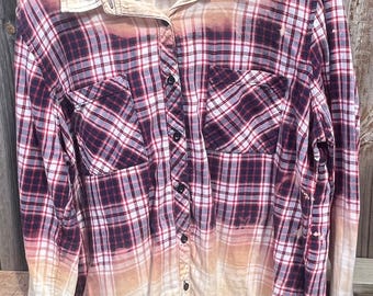 Bleached Flannel / Distressed Flannel Shirt / Grunge / Acid Washed - Etsy