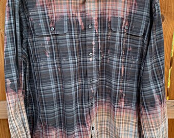 Bleached Flannel / Distressed Flannel Shirt / Grunge / Acid Washed - Etsy