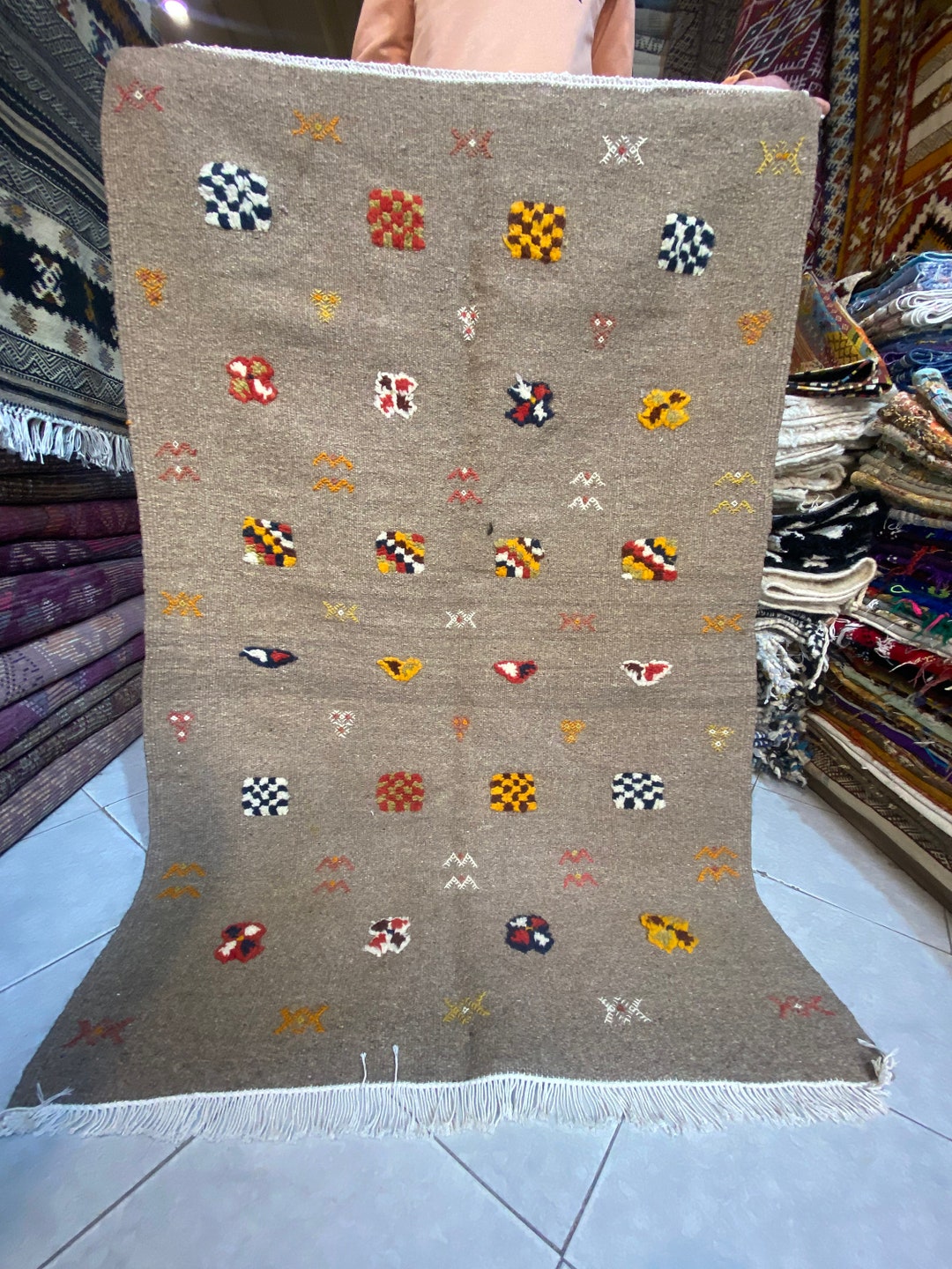 Nomad Berber Flat Woven Kilim , Picasso Kilim, Handwoven Berber Rug ...