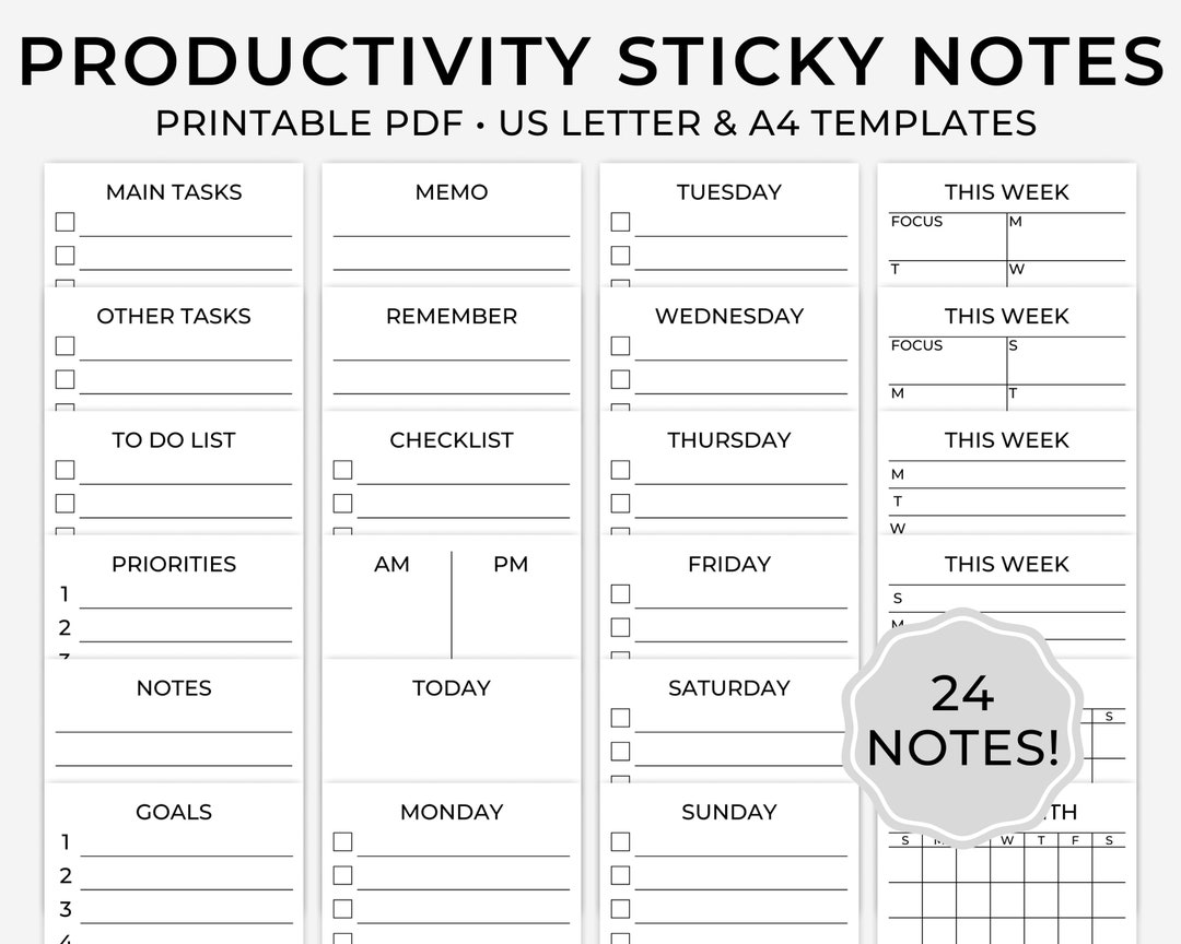 Printable Productivity Sticky Notes, 3x3 Inch, Task List, To-do List ...