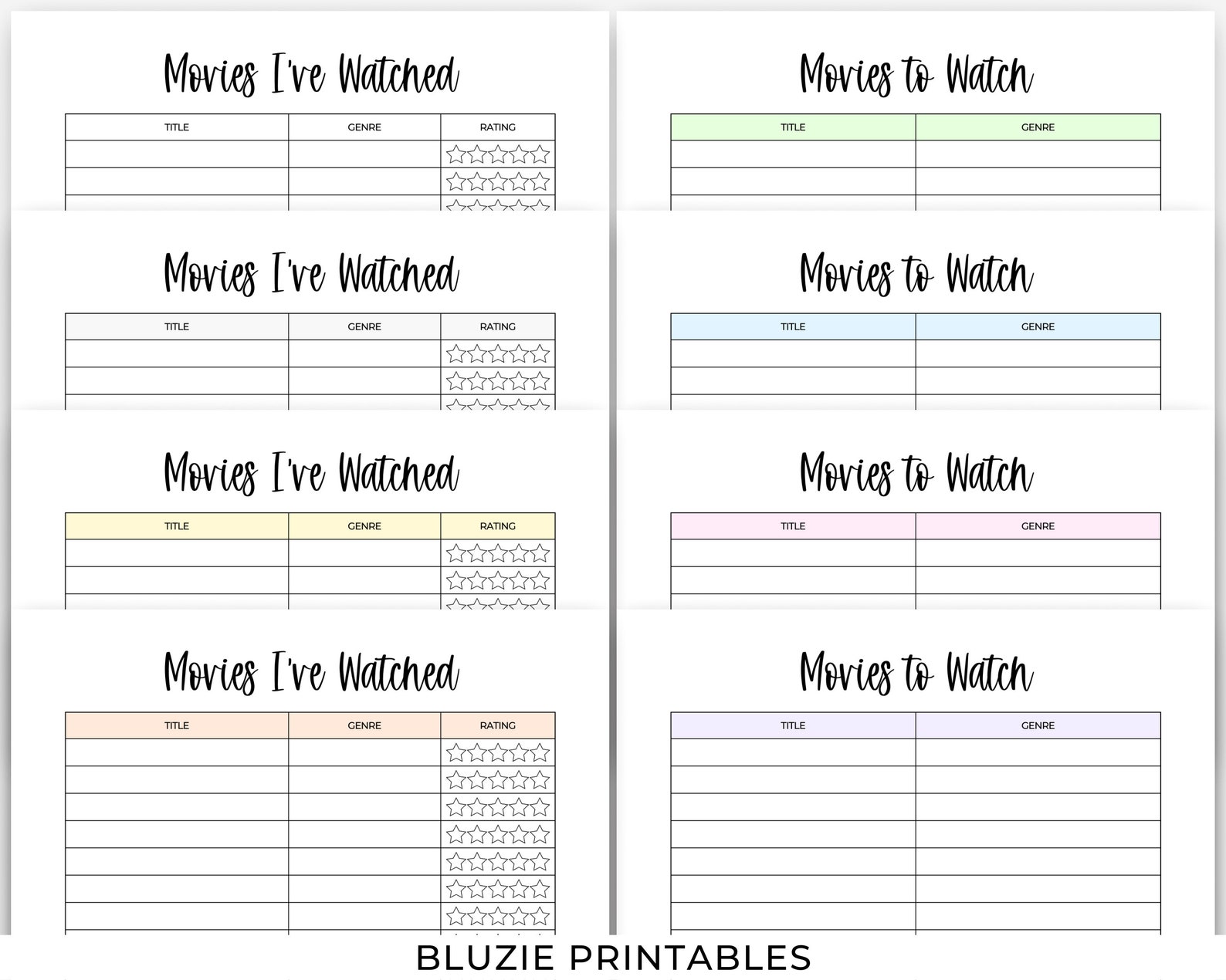 Printable Movie List, Movie Tracker, Organize Movie List, Movies to ...