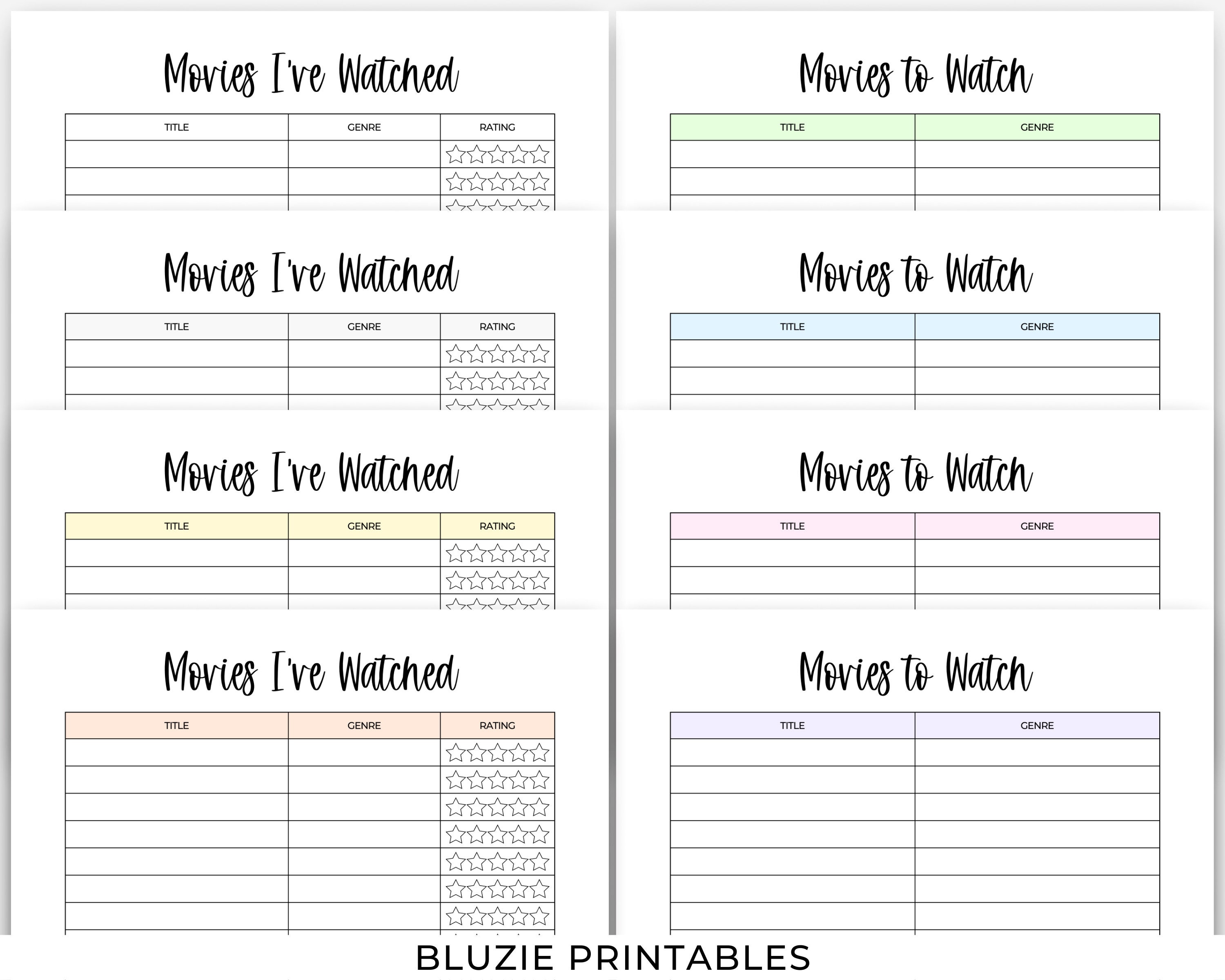 Printable Movie List, Movie Tracker, Organize Movie List, Movies to ...
