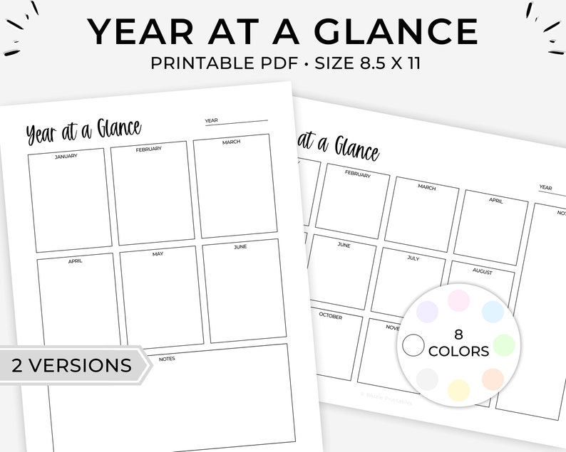 Year at A Glance Printable, Yearly Planner Printable, Yearly Calendar ...