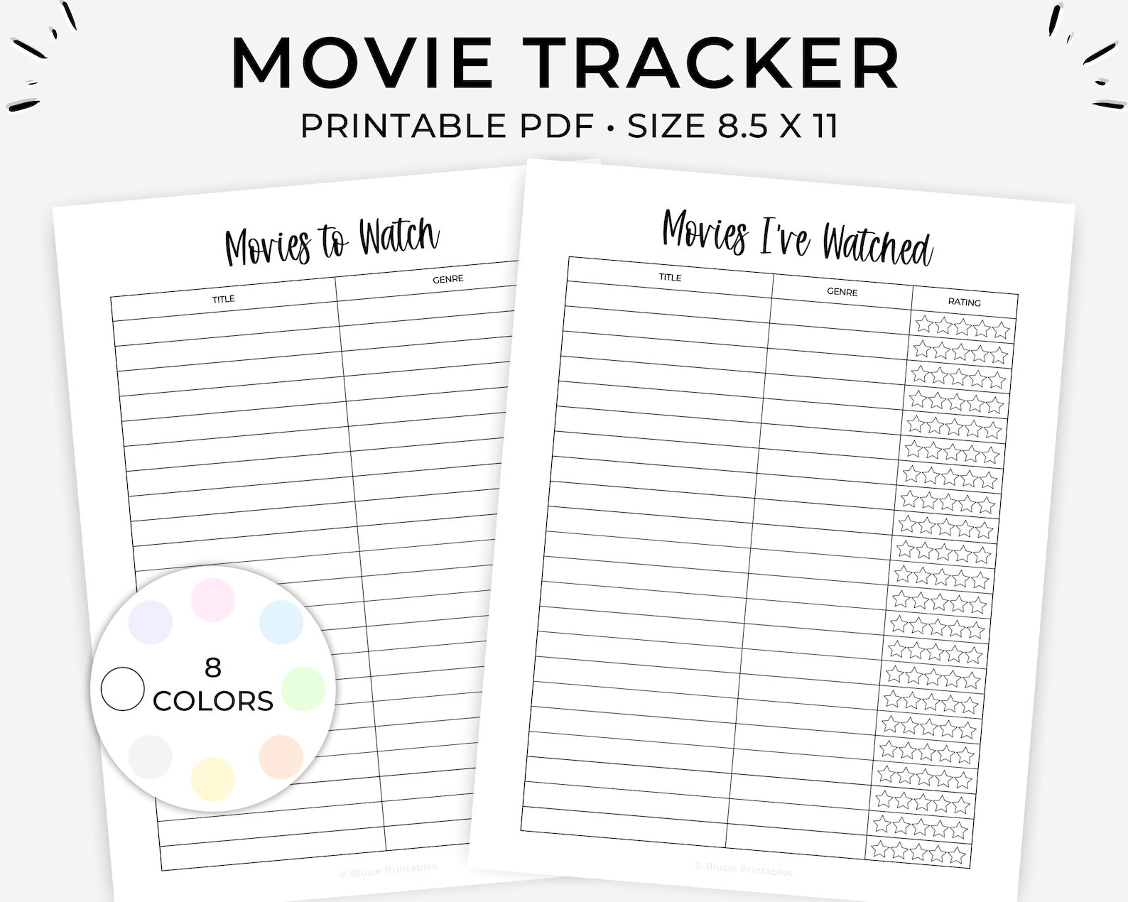 Printable Movie List, Movie Tracker, Organize Movie List, Movies to ...