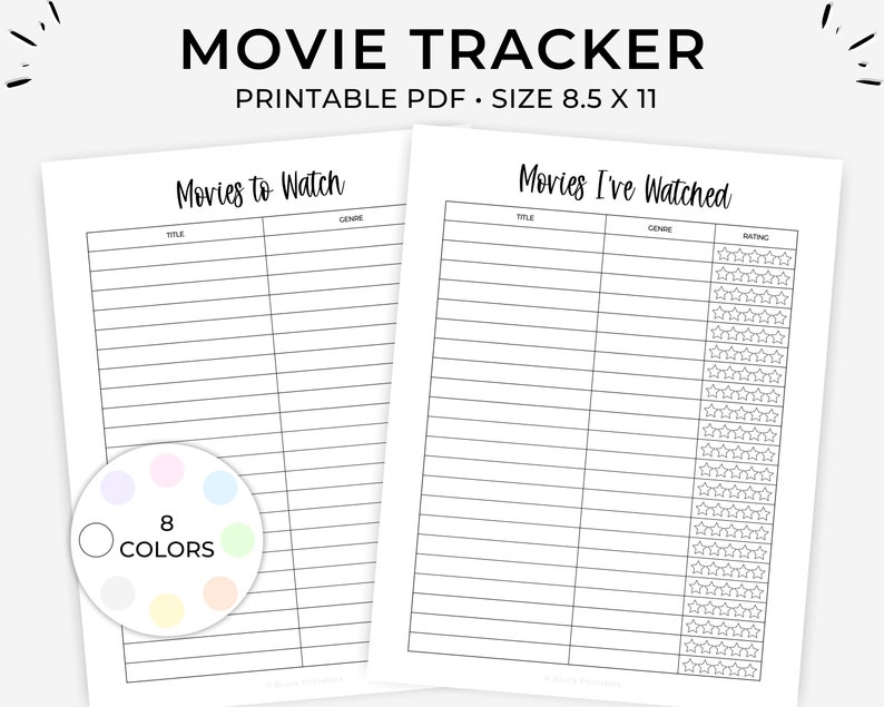 Printable Movie List, Movie Tracker, Organize Movie List, Movies to ...
