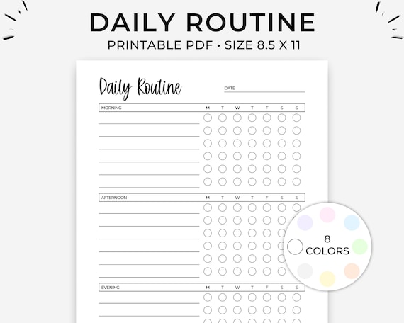 Printable Daily Routine Checklist Morning Habit Tracker | Etsy