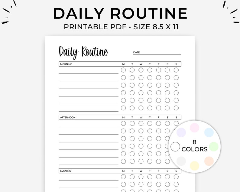 Printable Daily Routine Checklist, Morning Habit Tracker, Afternoon ...