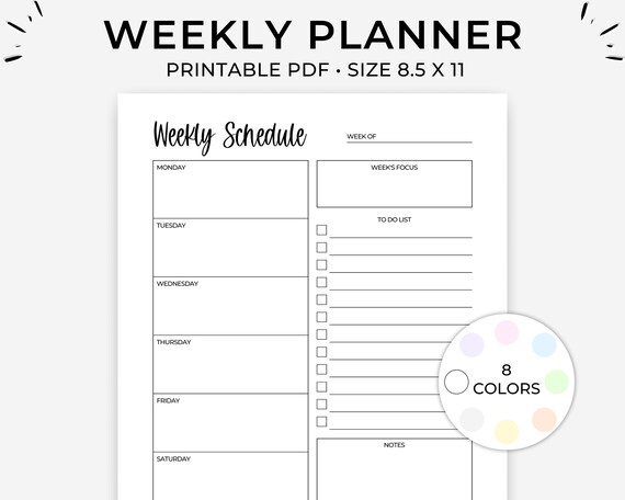 Printable Weekly Planner Weekly Planner Printable Week at A | Etsy