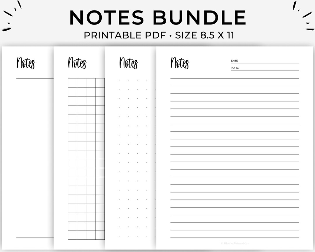 Printable Notes Pages, Lined Notes, Dot Grid Notes, Dot Notes, Grid ...