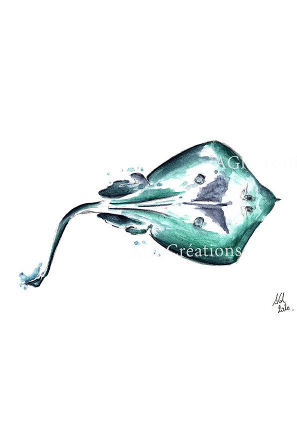 The stingray Art reproduction of my watercolor | Etsy