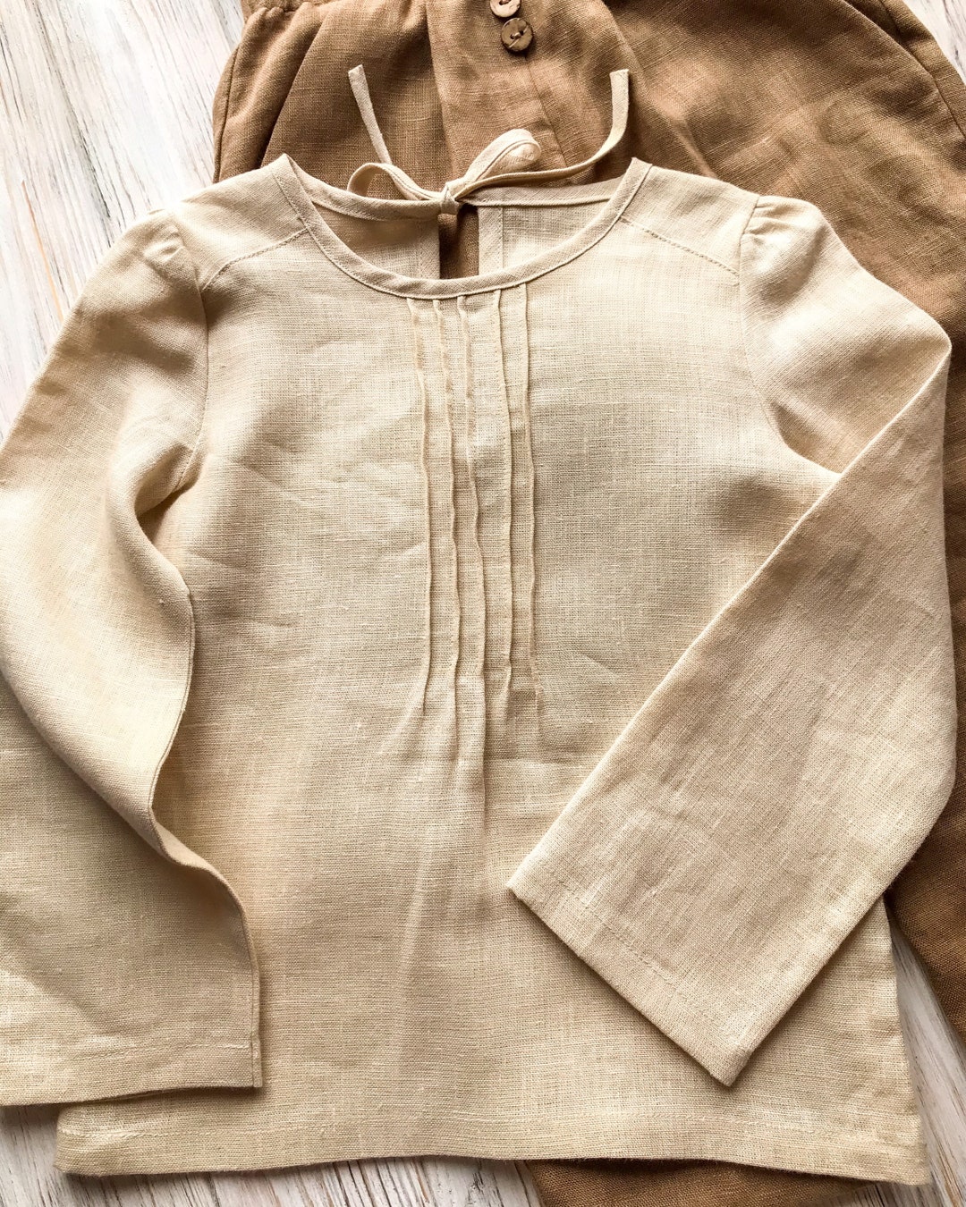 Linen Long Sleeve Girl Blouse / Pin Tuck Linen Shirt for Girl / Linen ...