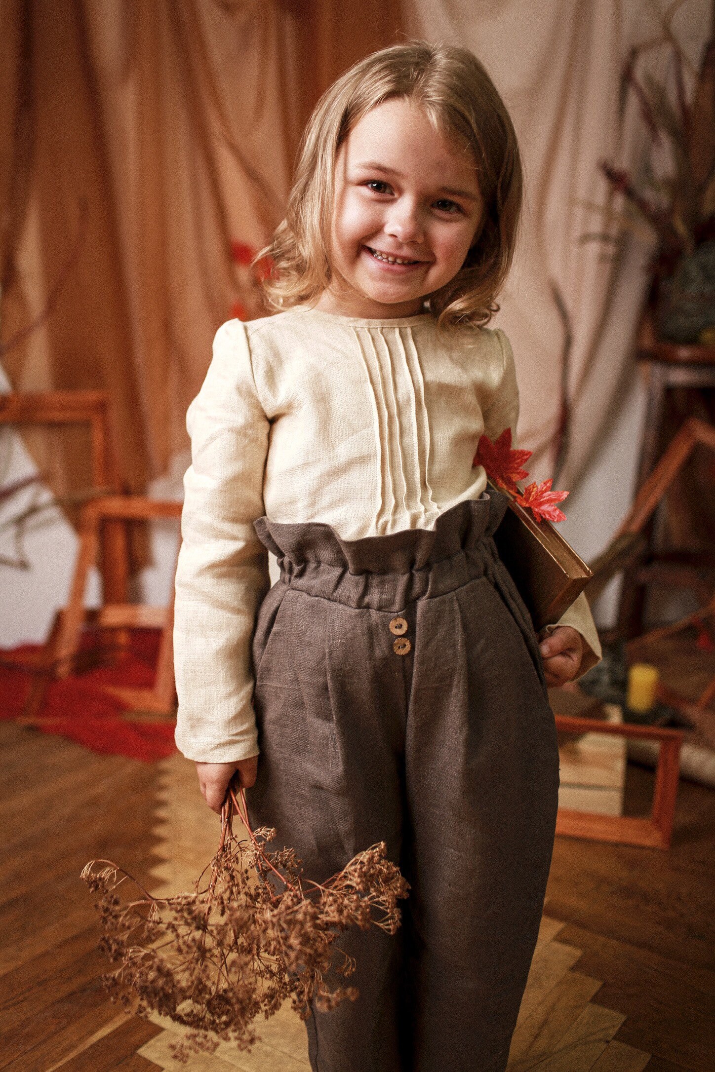 Linen Long Sleeve Girl Blouse / Pin Tuck Linen Shirt for Girl | Etsy