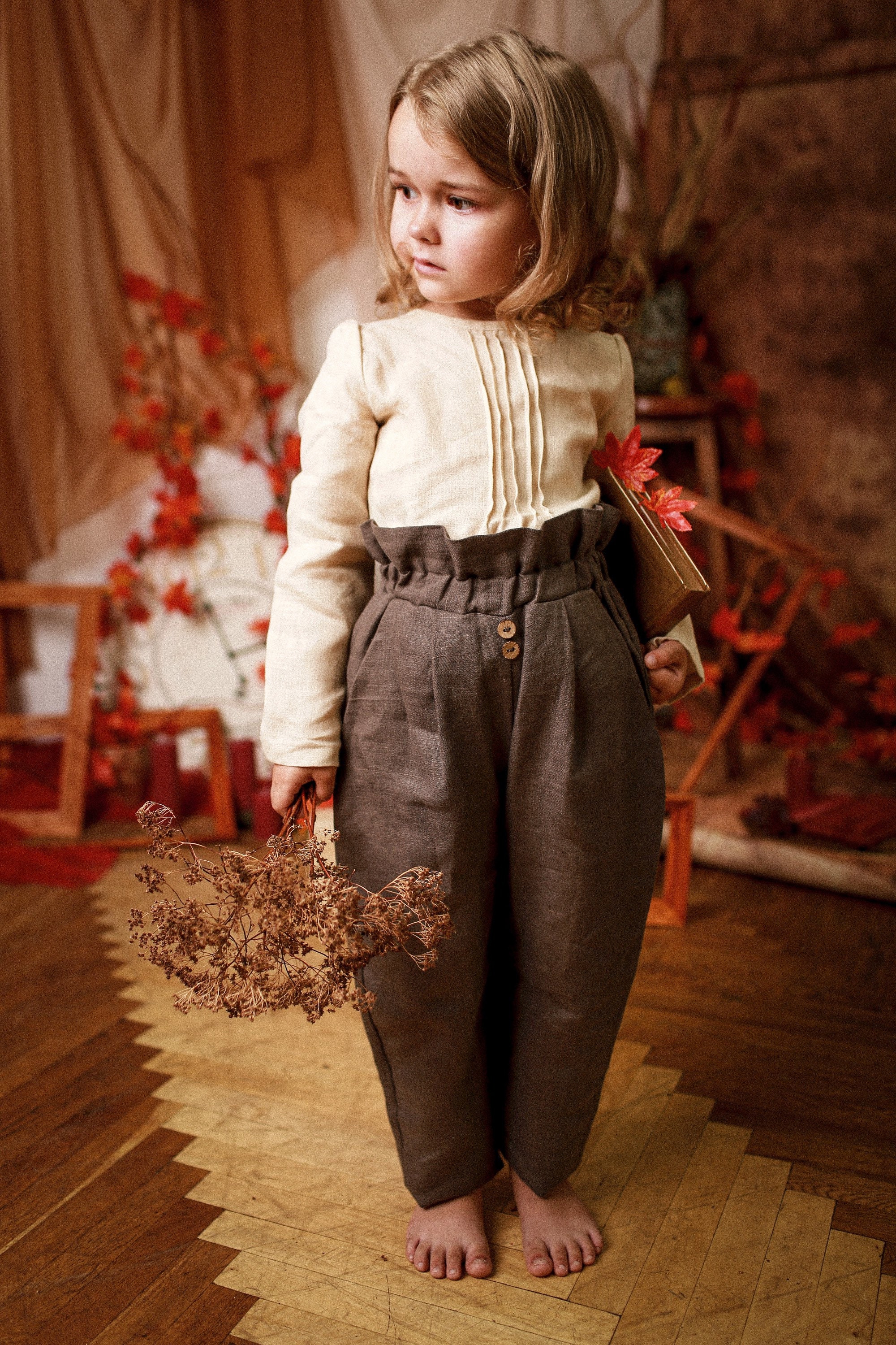 Linen Long Sleeve Girl Blouse / Pin Tuck Linen Shirt for Girl | Etsy