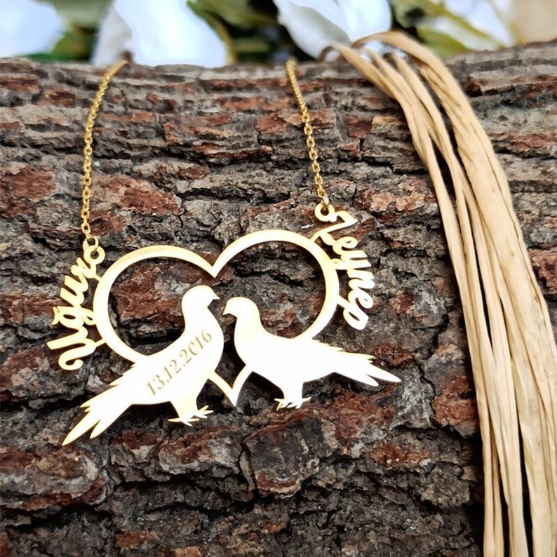 Personalized Romantic Love Birds Necklace Customized Couple - Etsy