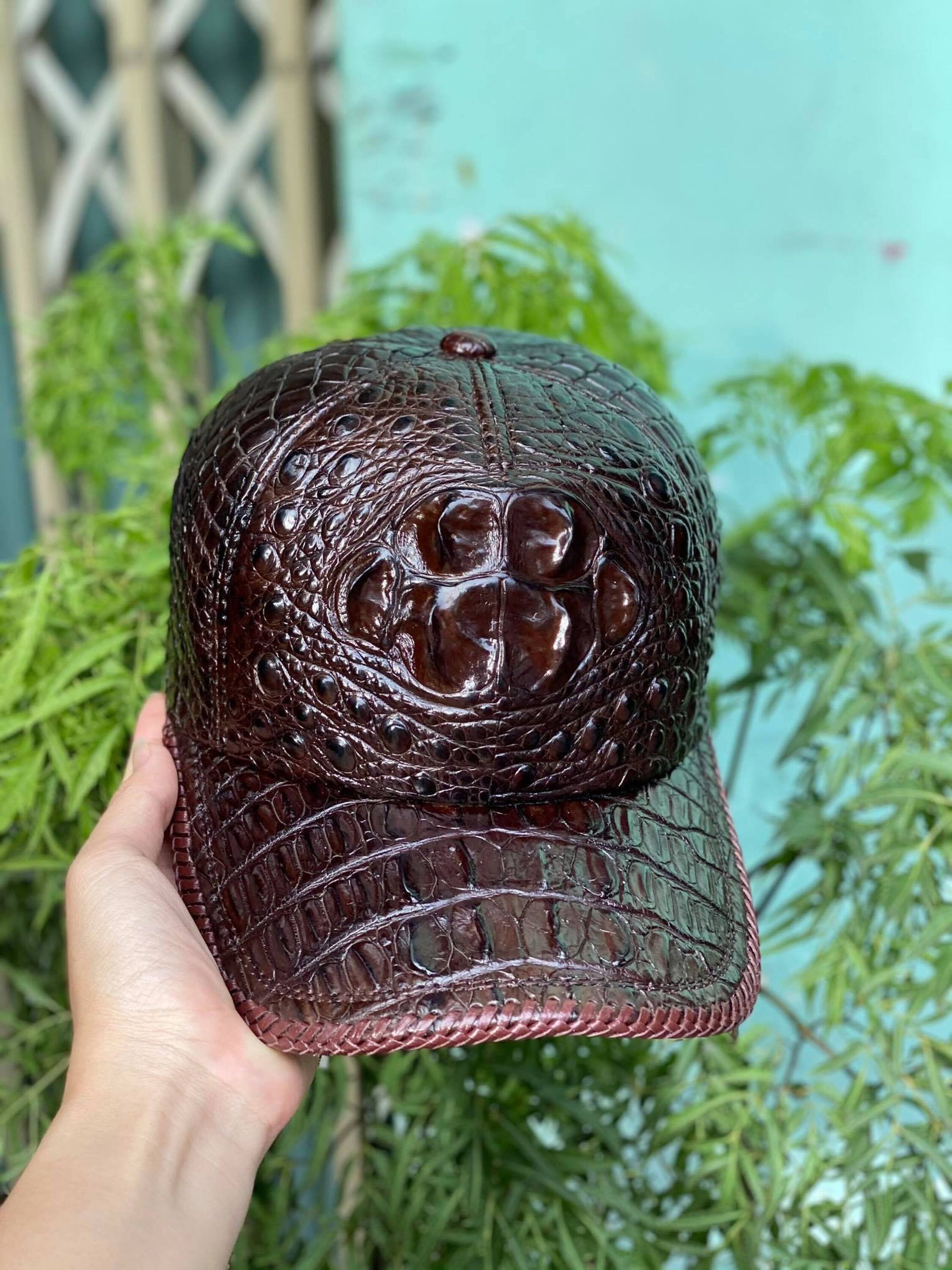 Brown Genuine Alligator Hornback Leather Skin, Handmade Cap,handmade ...