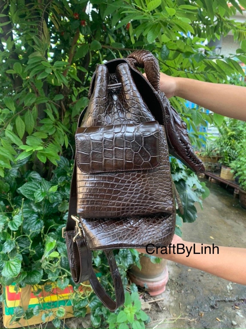 Handmade Genuine Vietnam Alligator Skin Leather Backpack Shoulder Bag ...