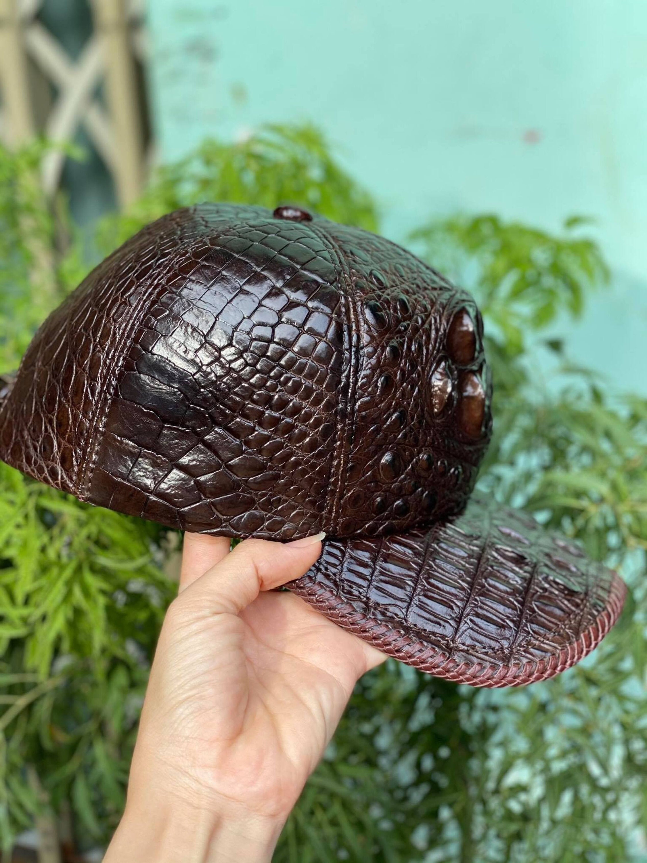 Brown Genuine Alligator Hornback Leather Skin, Handmade Cap,handmade ...