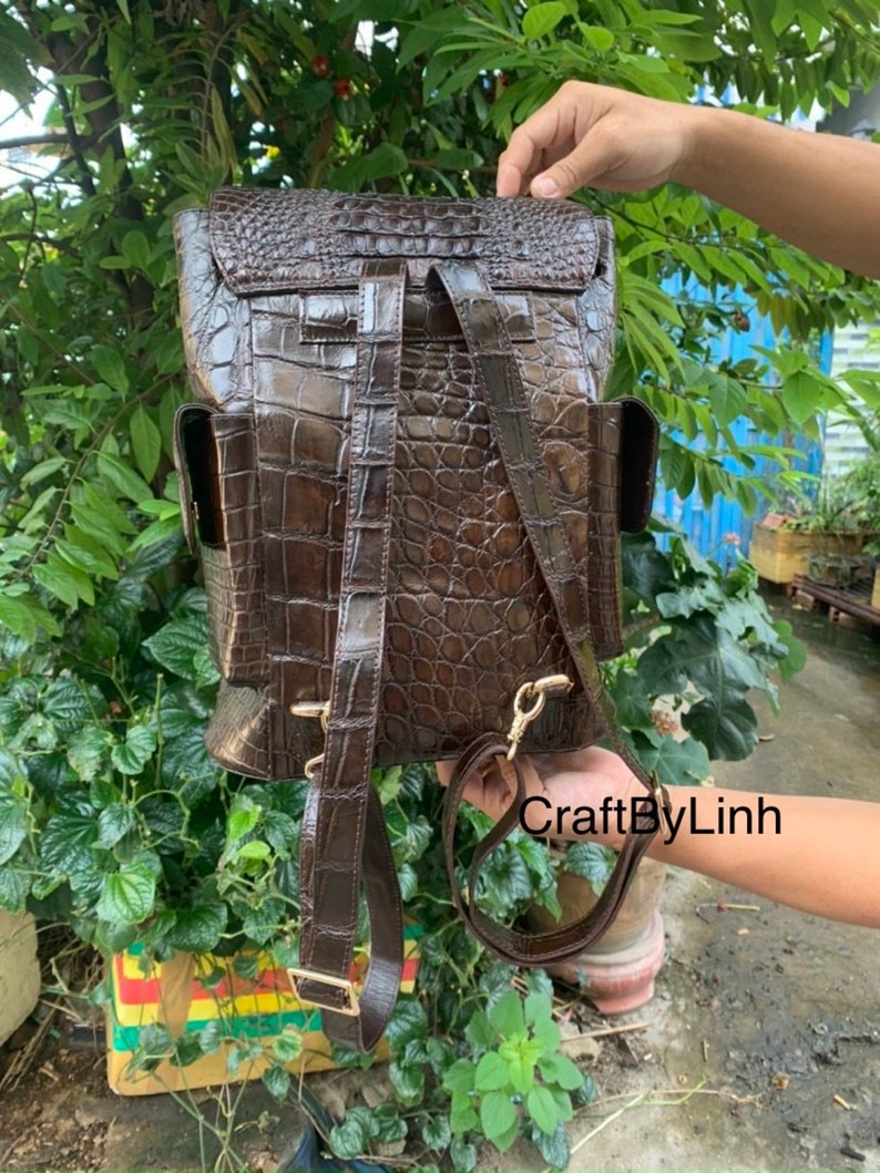 Handmade Genuine Vietnam Alligator Skin Leather Backpack Shoulder Bag ...