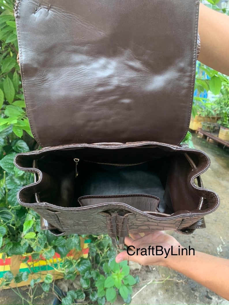 Handmade Genuine Vietnam Alligator Skin Leather Backpack Shoulder Bag ...