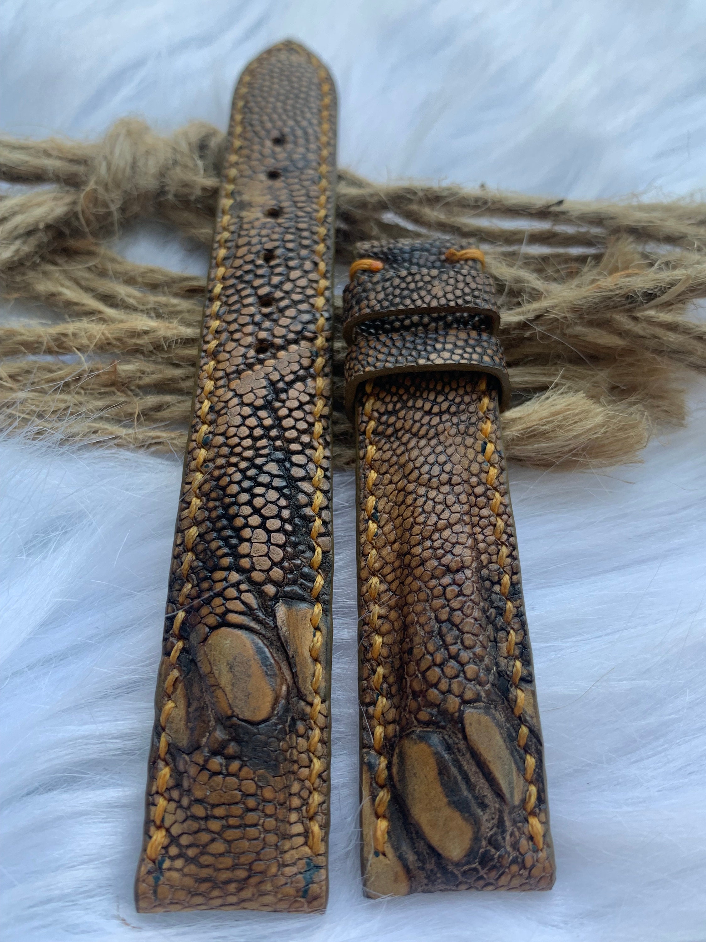Ostrich Leg Leather Watch Strap Band , Gift for Him, Leather Watch ...