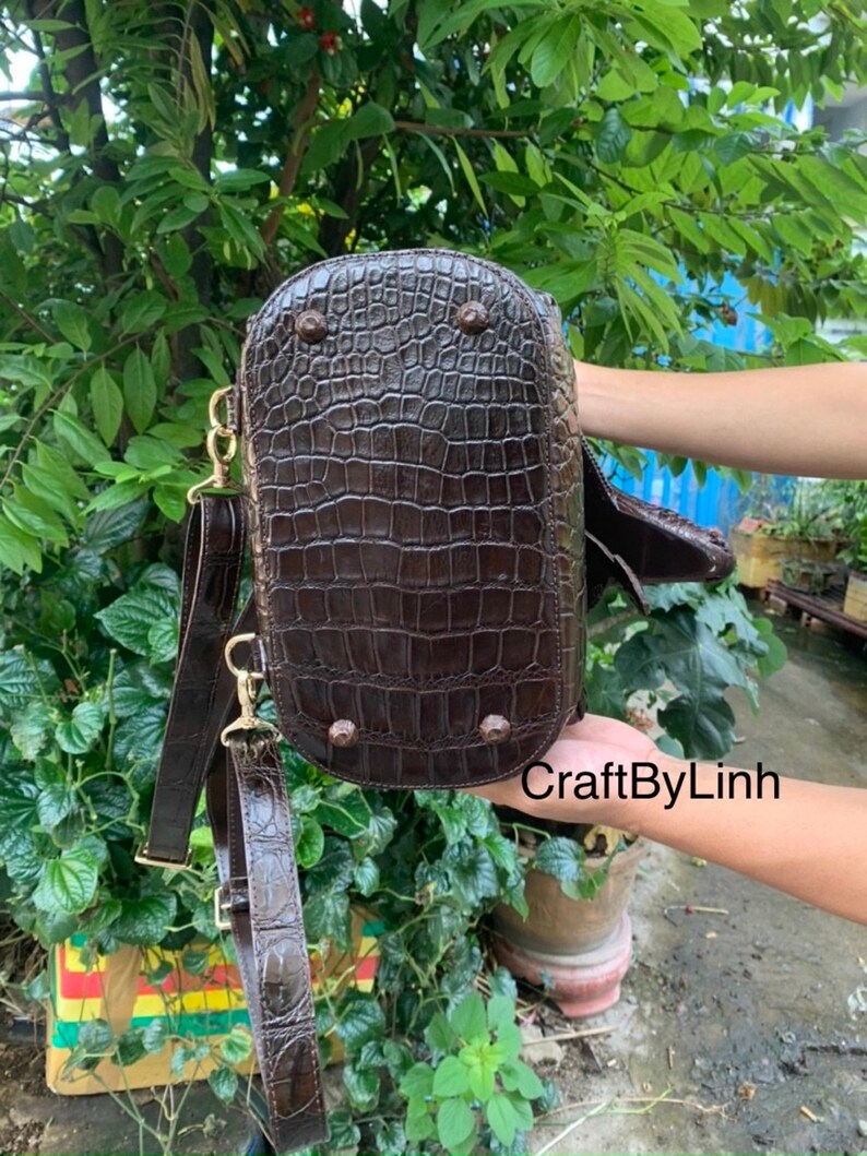 Handmade Genuine Vietnam Alligator Skin Leather Backpack Shoulder Bag ...