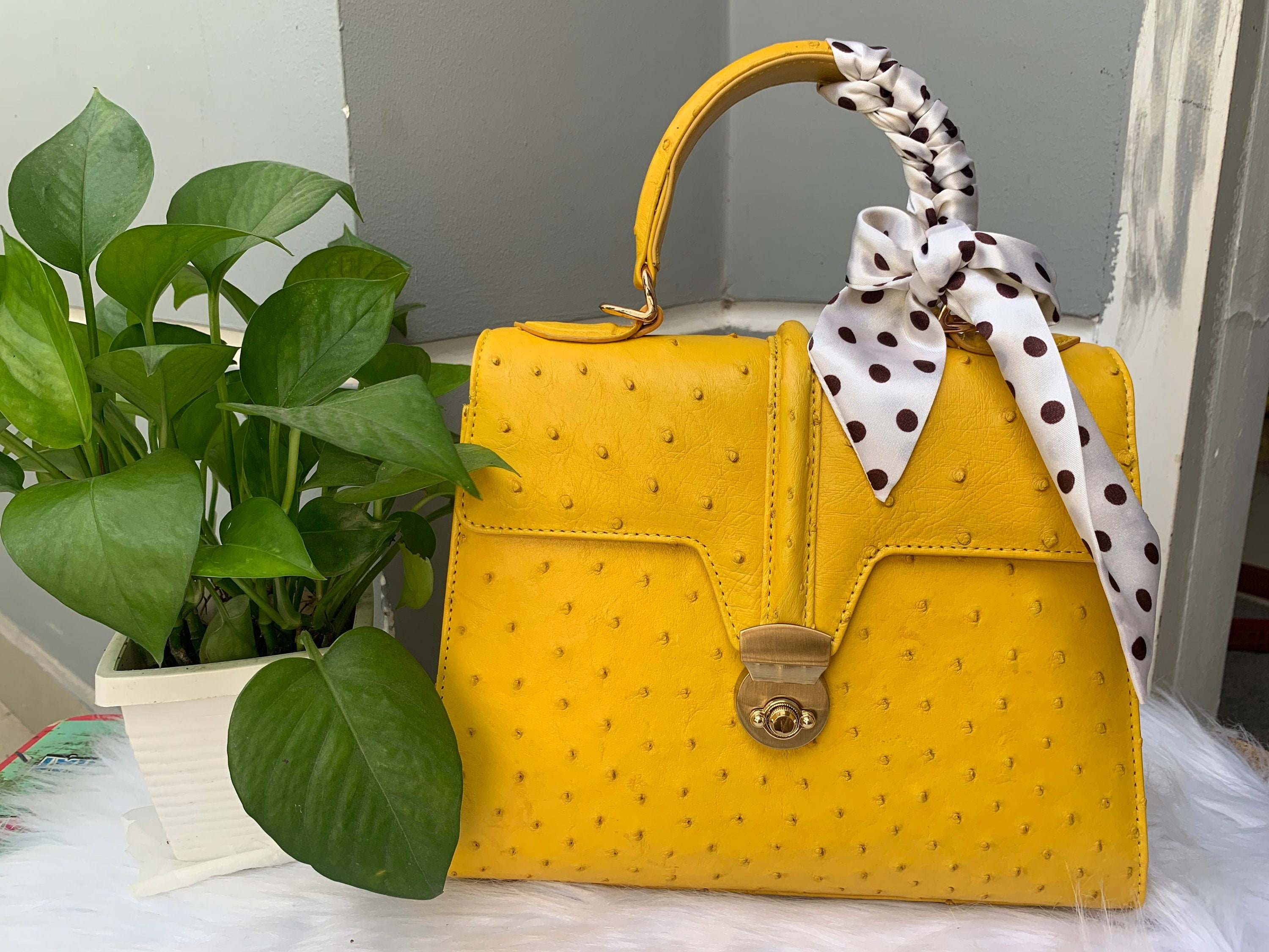 Orange Ostrich handbag for girlfashion girl handbag Women | Etsy