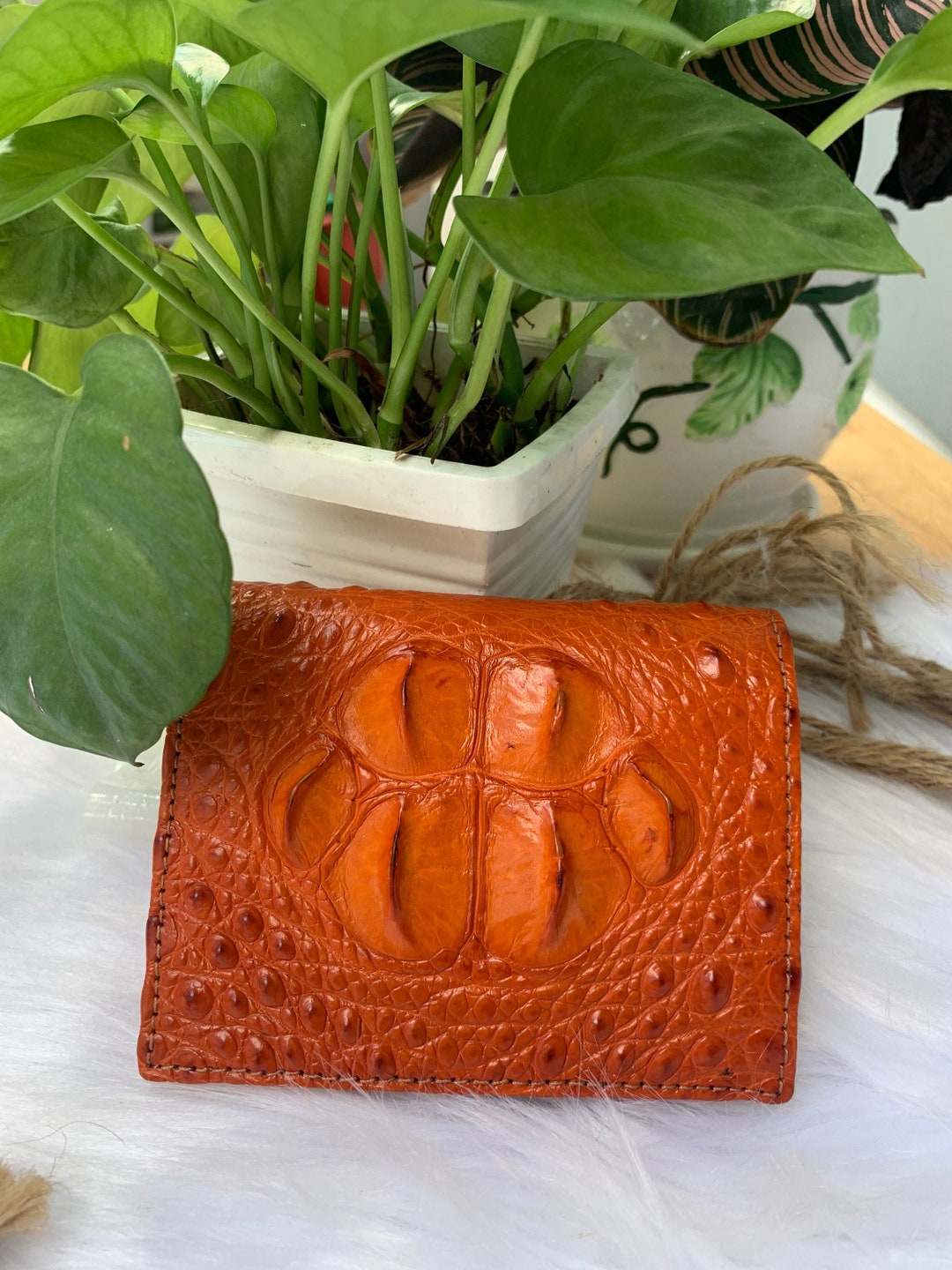 Orange Genuine Al-li Leather Skin Bifold Wallet for Men,handmade ...