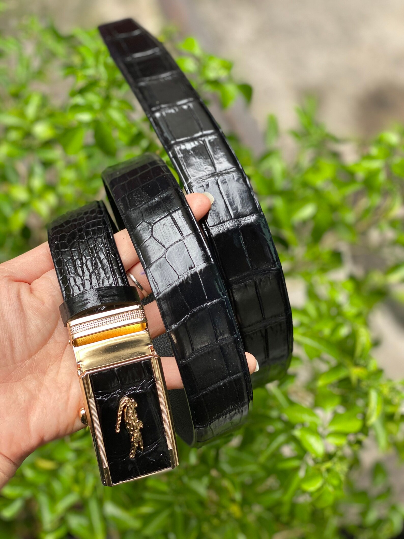 Black Crocodile Alligator Leather Belt for Men Mens handmade | Etsy