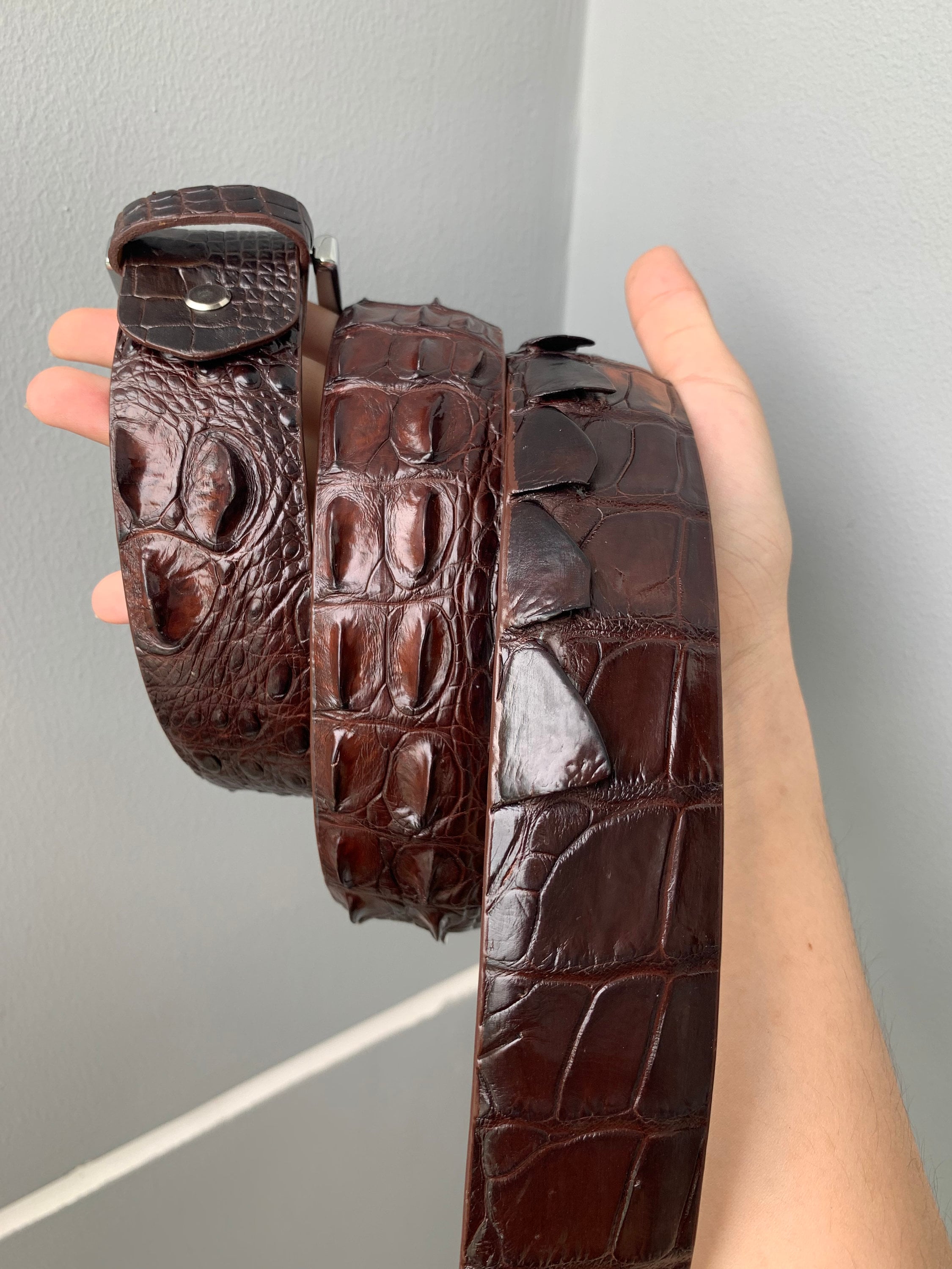 Brown Crocodile Alligator Leather Belt for Men Mens handmade | Etsy