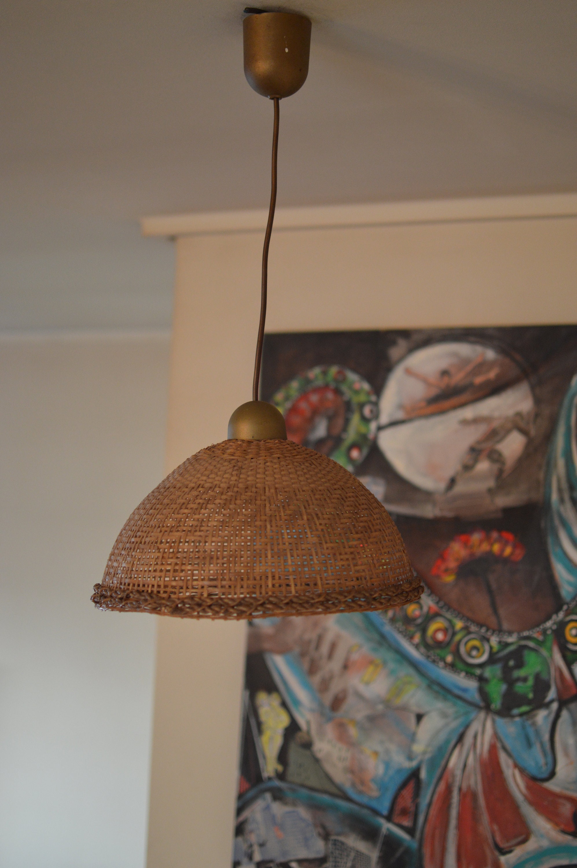 Wooden Wood Ceiling Lamp 60s Ceiling Light Wood Straw Light Hanging ...
